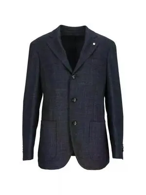 LUIGI BIANCHI Check-pattern Notched-lapel Blazer - Blue