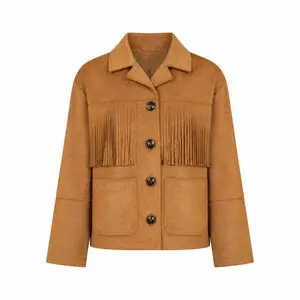 YUMI Faux Suede Tassel Jacket - Brown