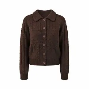 YUMI Cable Knit Boxy Jacket - Brown