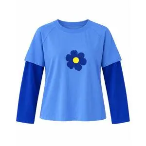 Mind Traveler Double Sleeve Cropped Aria T-shirt With Flower Detail - Blue