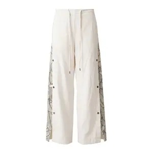 STORY WEAR Side-slit Floral Wide-leg Pants - White