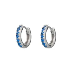 SCREAM PRETTY Silver / Blue Silver Huggie Earrings With Blue Stones