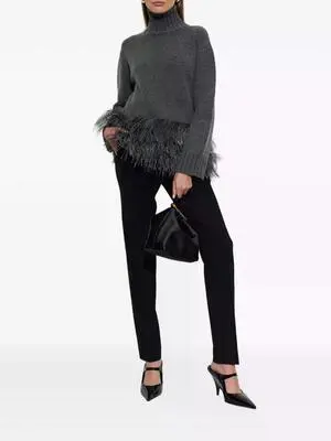 Fabiana Filippi Ostrich Feather-trim Turtleneck Sweater - Grey