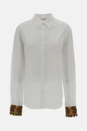 Dries Van Noten Camicia In Popeline Di Cotone Con Ricami - Bianco