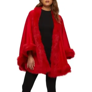 Gorski Cashmere Cape With Genuine Shearling Trim - Red