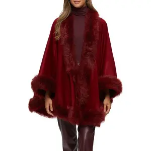 Gorski Cashmere Cape With Genuine Shearling Trim - Wine