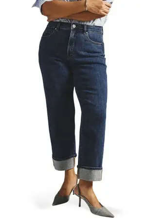Universal Standard Stevie High Waist Cuffed Straight Leg Jeans - Odeon Blue
