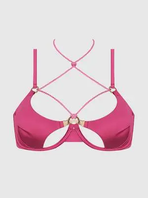 Frederick's Of Hollywood Nadya Liquid Satin & Rope Openable Cup Bra - Raspberry