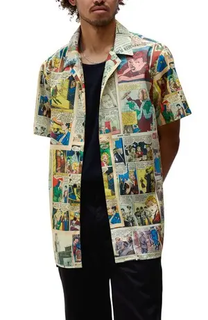 PACSUN Comic Strip Short Sleeve Camp Shirt - Multi