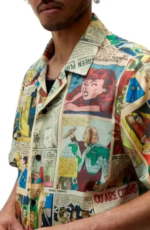 PACSUN Comic Strip Short Sleeve Camp Shirt