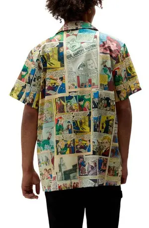PACSUN Comic Strip Short Sleeve Camp Shirt