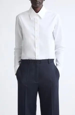 JIL SANDER Fitted Classic Collar Cotton Poplin Button-up Shirt - Optic White