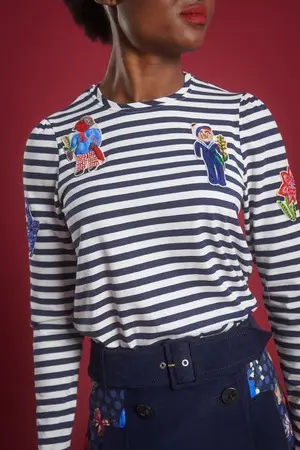 MAISON COMMON Striped Jersey T-shirt With Application