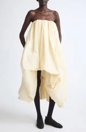 JIL SANDER Strapless Draped Midi Dress - Eggshell