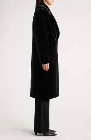 Bernardo Faux Fur Double Breasted Long Coat