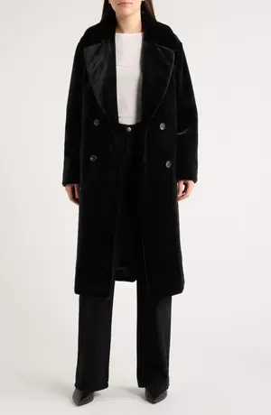 Bernardo Faux Fur Double Breasted Long Coat