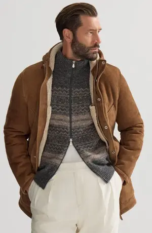 Brunello Cucinelli Suede Curly Shearling Parka