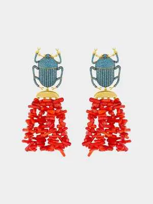 Begum Khan Gold-plated Pharaoh Earrings In Corsica Coral And Turquoise - Red