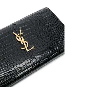 Saint Laurent Cassandre Croc Embossed Leather Chain Wallet