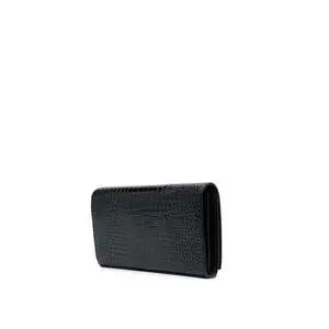 Saint Laurent Cassandre Croc Embossed Leather Chain Wallet - Black