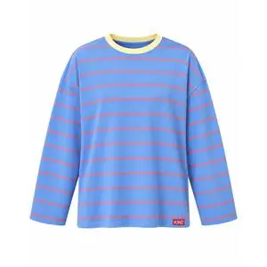 Mind Traveler Lavender & Light Striped Míriam Long Sleeve Top With Yellow Contrast Neck - Blue