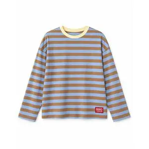 Mind Traveler Brown Striped Núria Long Sleeve Top With Yellow Contrast Neck - Blue