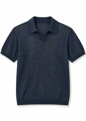 VAYLA Fine-knit Relaxed Fit Open Collar Polo Shirt Navy