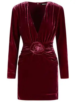 ROTATE BY BIRGER CHRISTENSEN Burgundy Silk Velvet Mini Dress - Multicolor