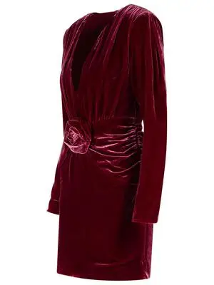 ROTATE BY BIRGER CHRISTENSEN Burgundy Silk Velvet Mini Dress - Multicolor