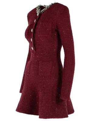SELF-PORTRAIT Burgundy Cotton Blend Mini Dress