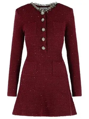 SELF-PORTRAIT Burgundy Cotton Blend Mini Dress - Multicolor