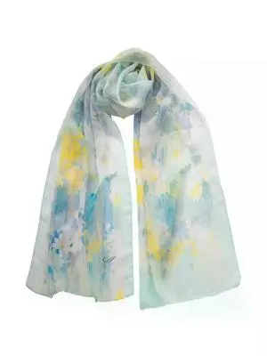 ELIZABETTA Meadow Floral-print Silk-georgette Scarf Blue