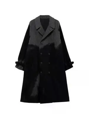 Yohji Yamamoto Herringbone-pattern Double-breasted Coat - Black