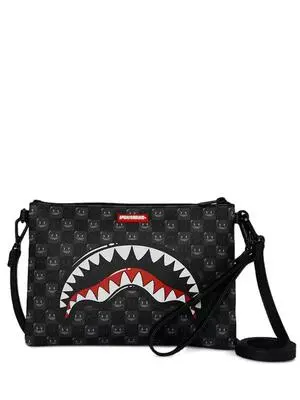 SPRAYGROUND Shark-print Checkered Clutch Bag - Black