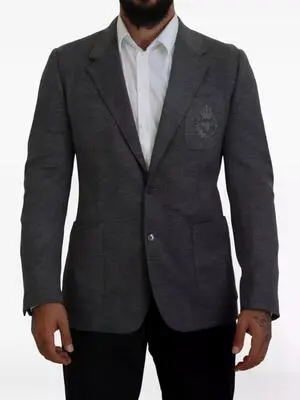Dolce & Gabbana Embroidered-logo Wool Blazer - Grey