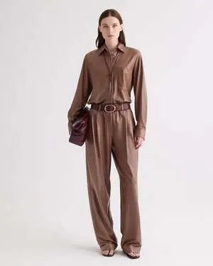 TWP Leather Ivy Pant In Paper Leather - Pinecone