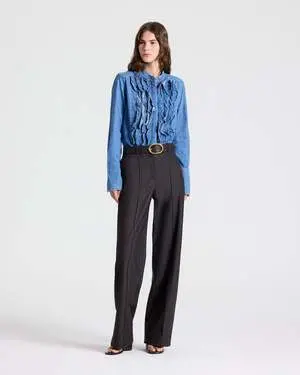 TWP Isla Pant In Shiny Superstretch Wool - Chocolate