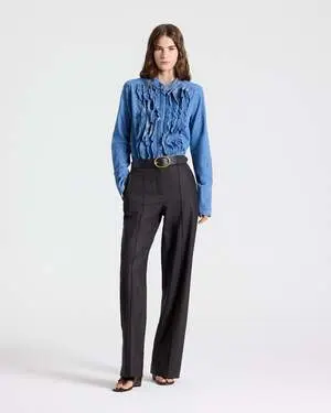 TWP Isla Pant In Shiny Superstretch Wool - Chocolate