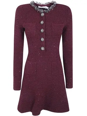 SELF-PORTRAIT Mini Dress Textu Knit "burgundy Textu Knit Embelli