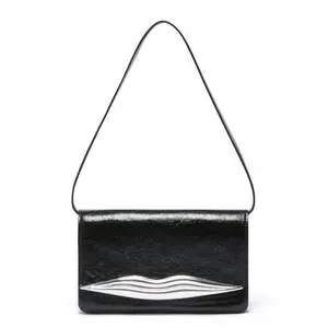 Lulu Guinness Surrealist Lips Clasp Clutch In Patent - Black