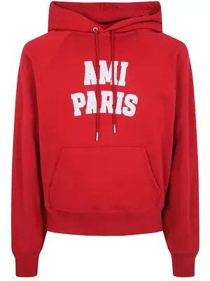 AMI Paris Hoodie With Felt Embroidery - Red