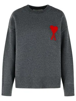 AMI Paris De Cœur' Grey Wool Sweater - Gray