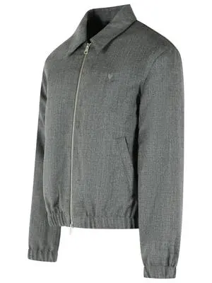 AMI Paris De Cœur' Padded Jacket In Carbon Grey Wool