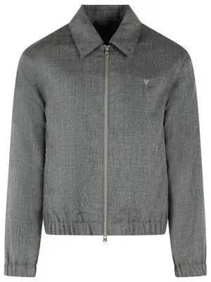 AMI Paris De Cœur' Padded Jacket In Carbon Grey Wool - Gray