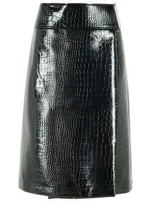 Sportmax Longuette Skirt In Crocodile Print Vinyl - Black