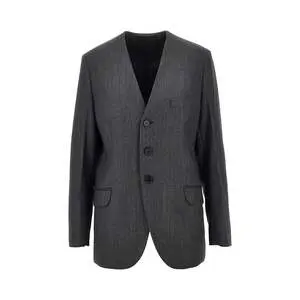 JIL SANDER Pinstriped Wool Tailored Jacket - Grey