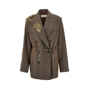 Dries Van Noten Embroidered Oversized Double-breasted Jacket - Brown