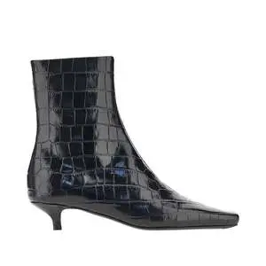 TOTEME Croco-embossed Leather Ankle Boots - Black