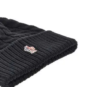 Moncler Wool Beanie Hat With Fur Pompom