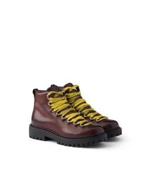 Prada Antiqued Leather Lace-up Ankle Boots